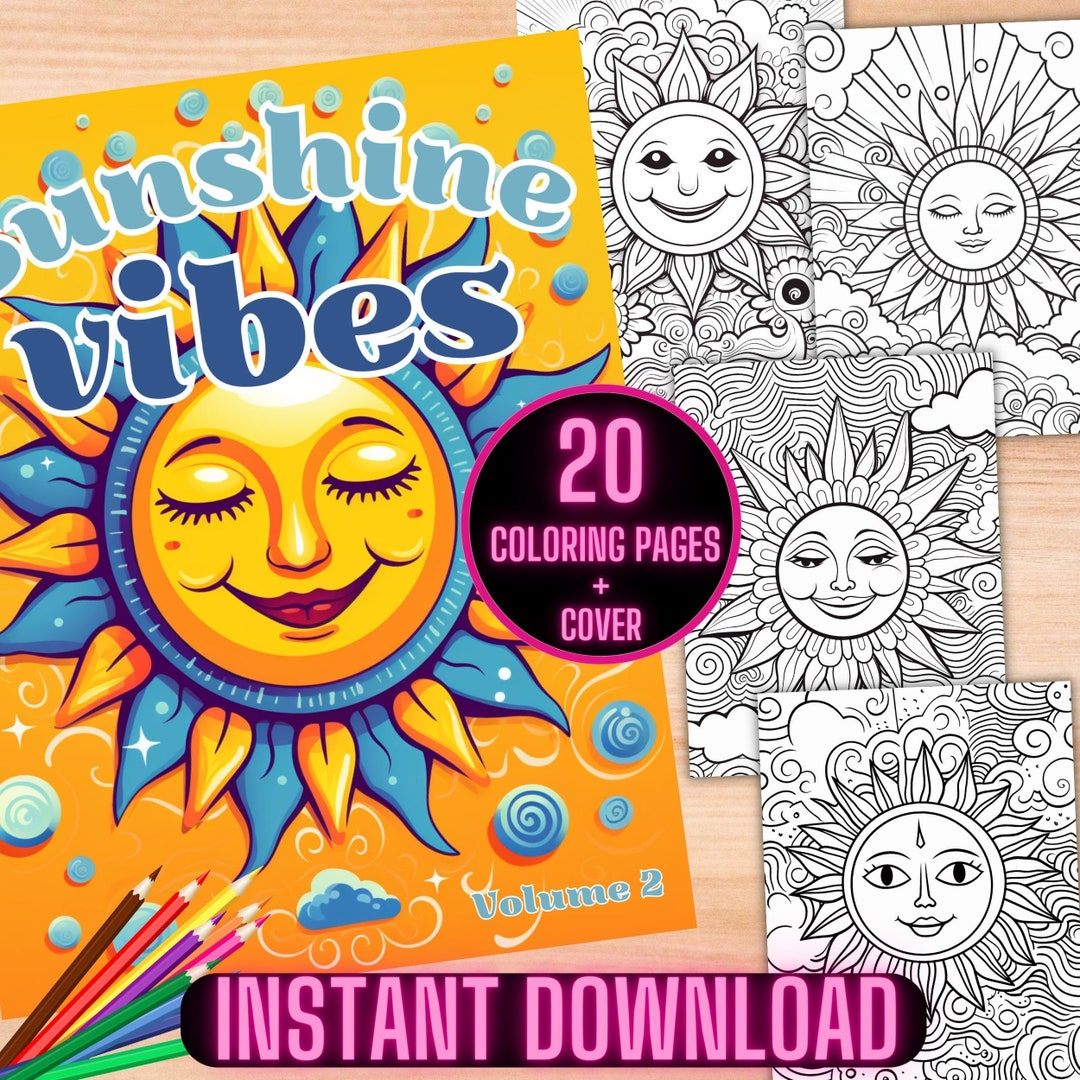 Summer Coloring Pages, Sunshine Vibes Coloring Book, Solstice Sun ...