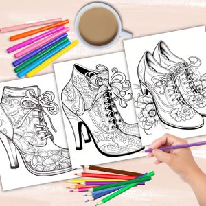 High Heel Fashion Shoes Coloring Book, Vintage Fashion Shoes Coloring ...