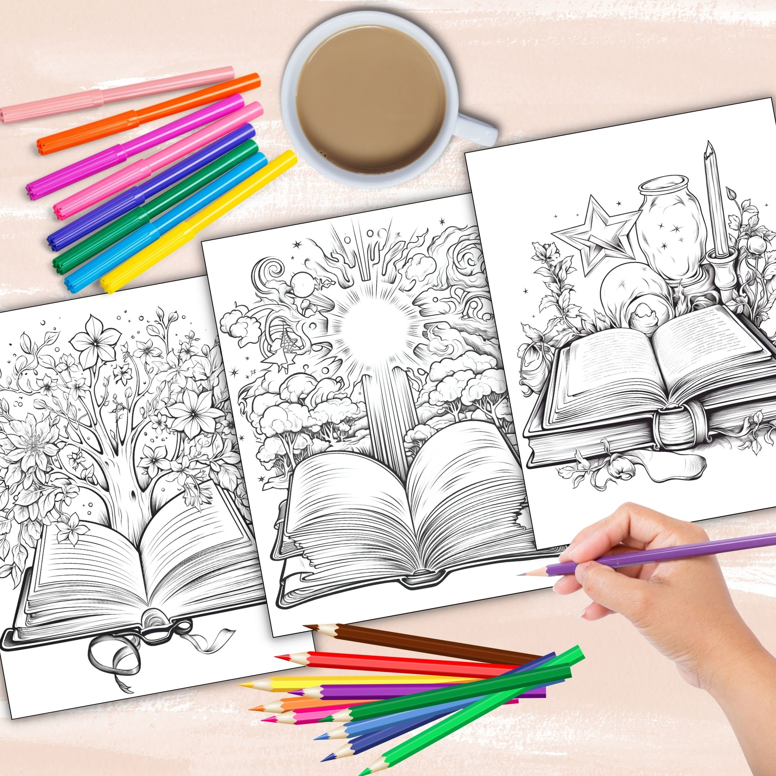 Spells and Grimoires Coloring Pages, Open Magic Book Coloring Book ...