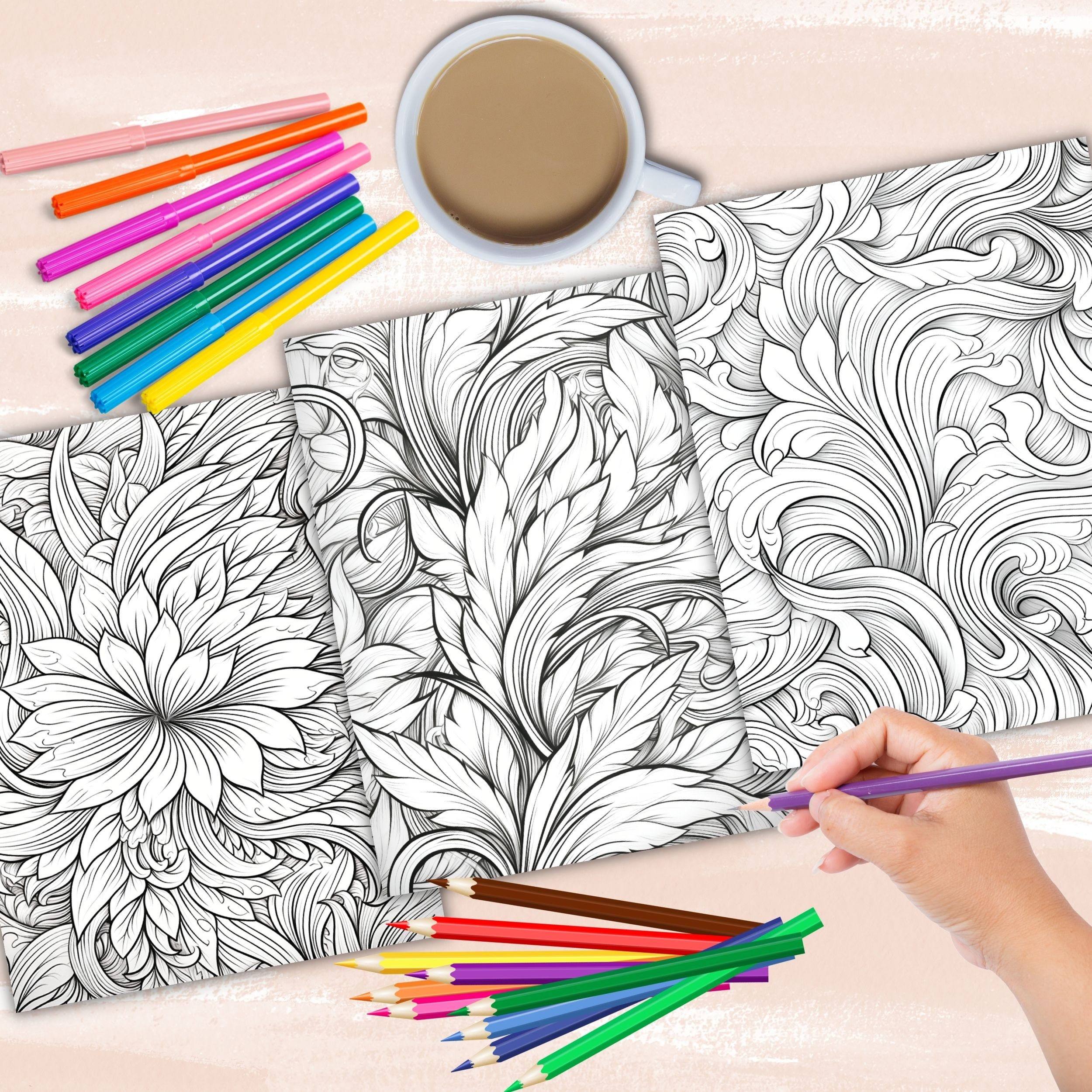 Zentangle Flowers Coloring Book, Floral Coloring Pages, Botanical ...