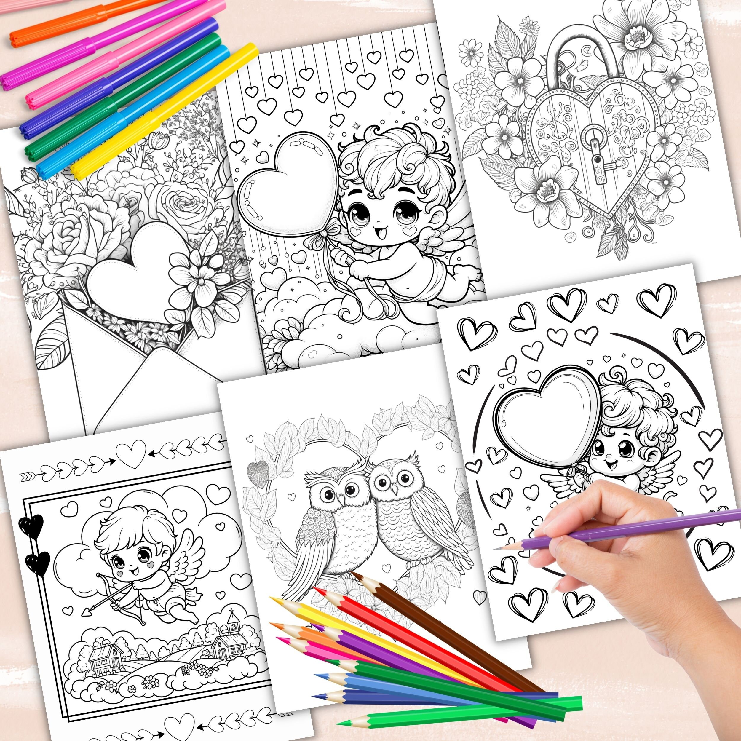 Valentines Day Coloring Book Bundle, Valentines Coloring Pages ...