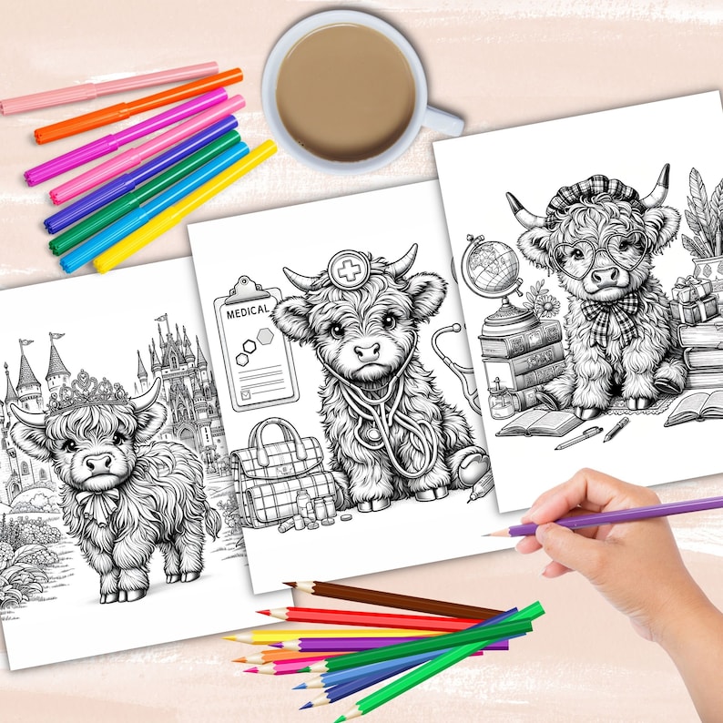 Highland Cows Dressup Coloring Book, Baby Highland Cows Coloring Pages ...