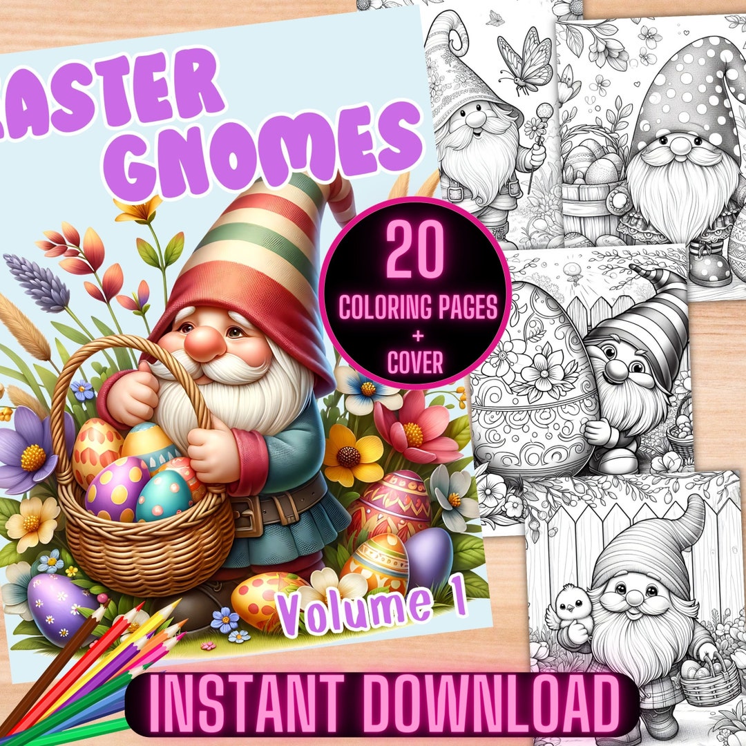 Easter Gnomes Coloring Book, Spring Gnomes Coloring Pages, Printable ...
