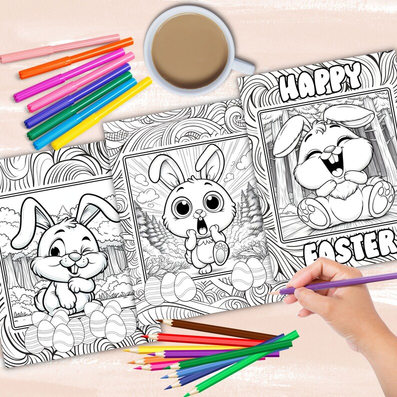 Easter Bunny Fun Coloring Pages, Funny Easter Bunny Coloring Book, Cute ...