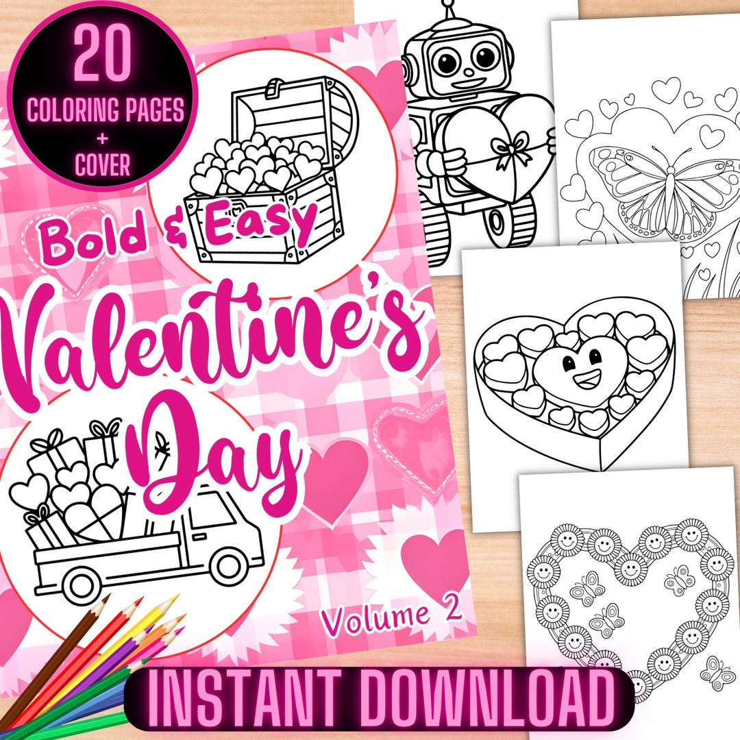 Easy Valentines Day Coloring Book, Bold Valentine Coloring Pages for ...