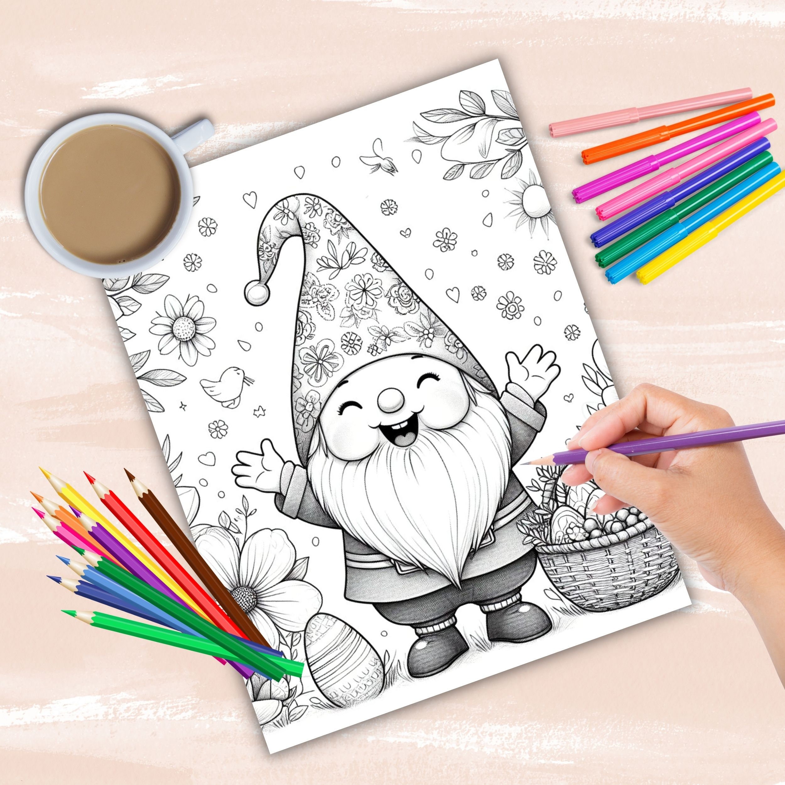 Easter Gnomes Coloring Pages, Spring Gnomes Coloring Book, Printable ...