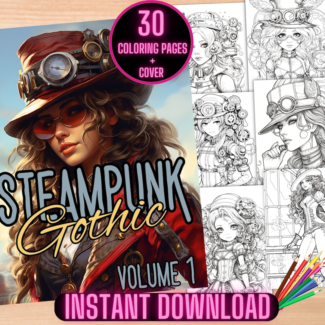 Steampunk Gothic Coloring Book, Steampunk Fashion Coloring Pages ...