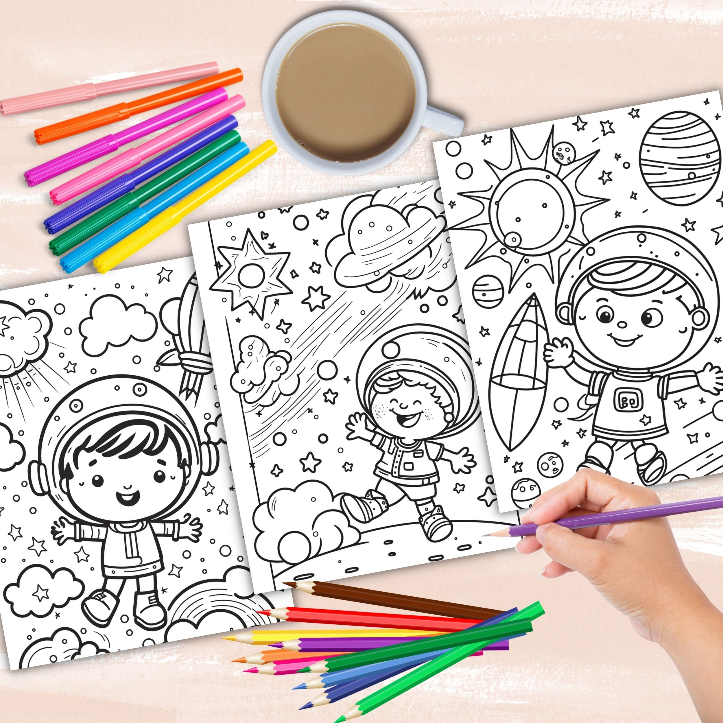 Space Kids Coloring Book, Kids Astronaut Coloring Pages, Outer Space ...