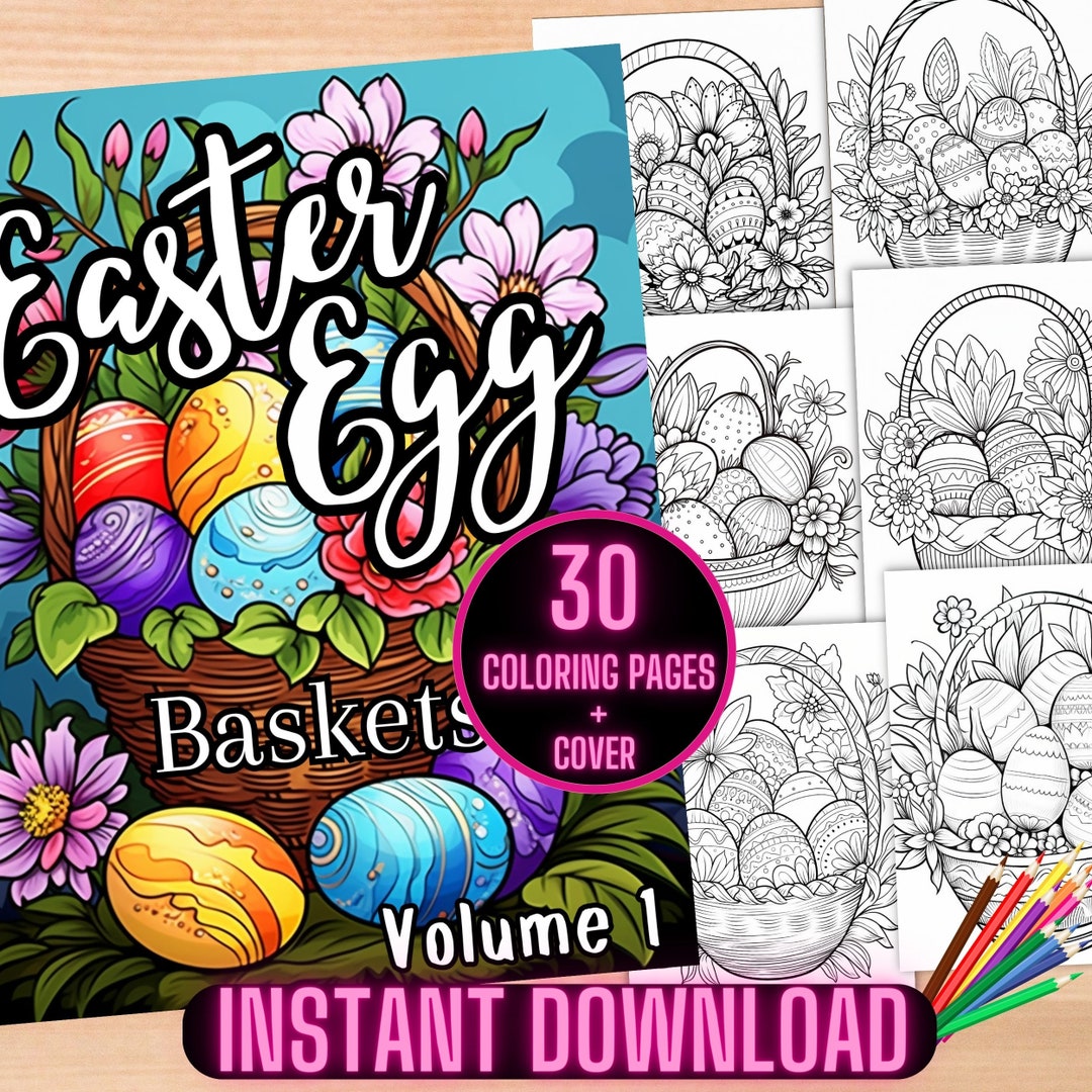 Easter Egg Baskets Coloring Pages, Easter Flowers Coloring Book, Floral ...
