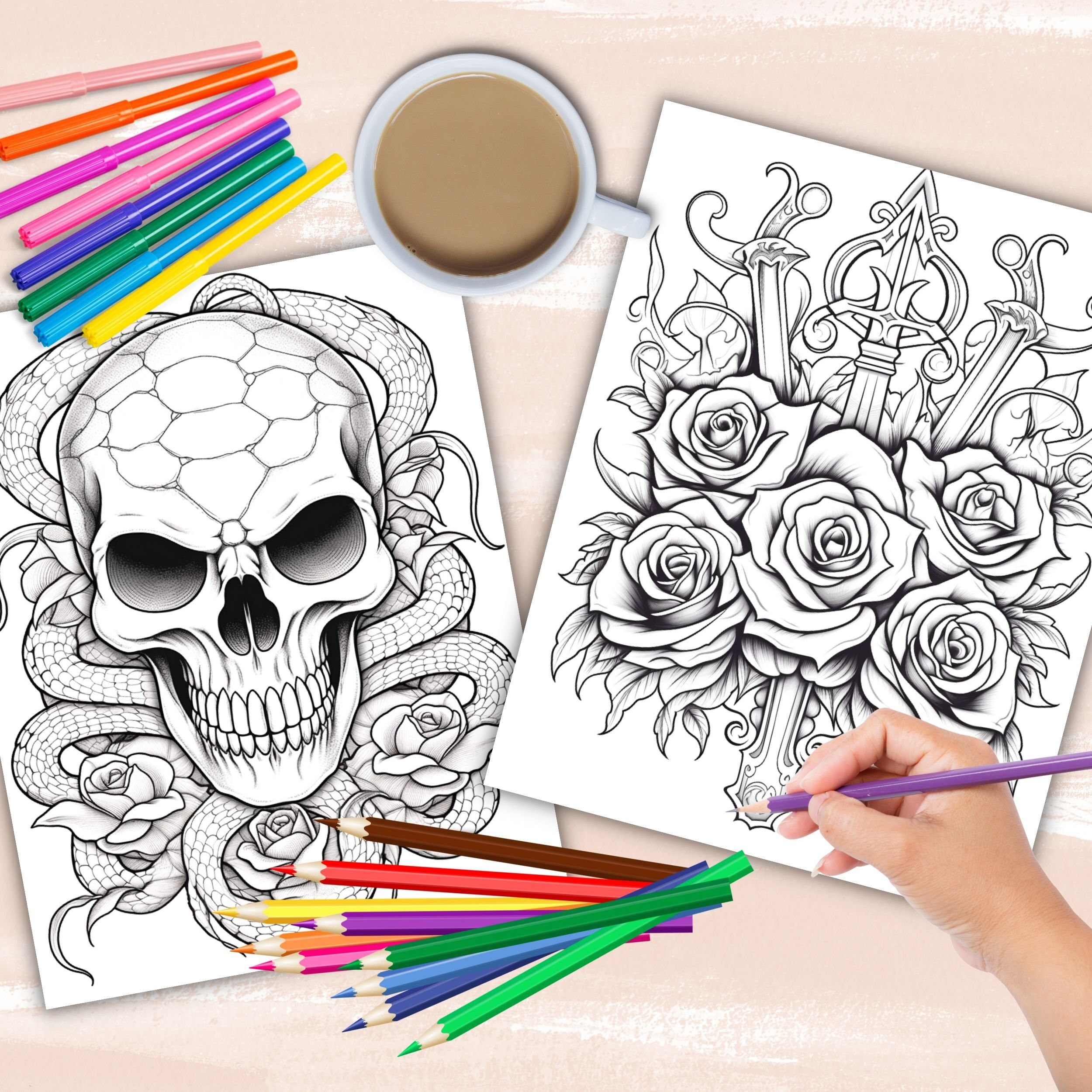 Tattoo Art Coloring Book, Tattoo Illustrations Coloring Pages, Cool ...