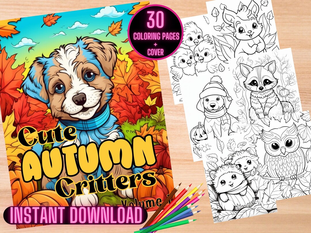 Cute Autumn Critters Coloring Book Animal Coloring Pages - Etsy