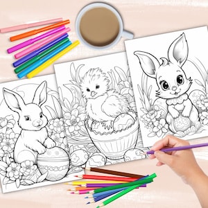 Cute Easter Coloring Pages, Easter Bunny Coloring Book, Cute Easter ...
