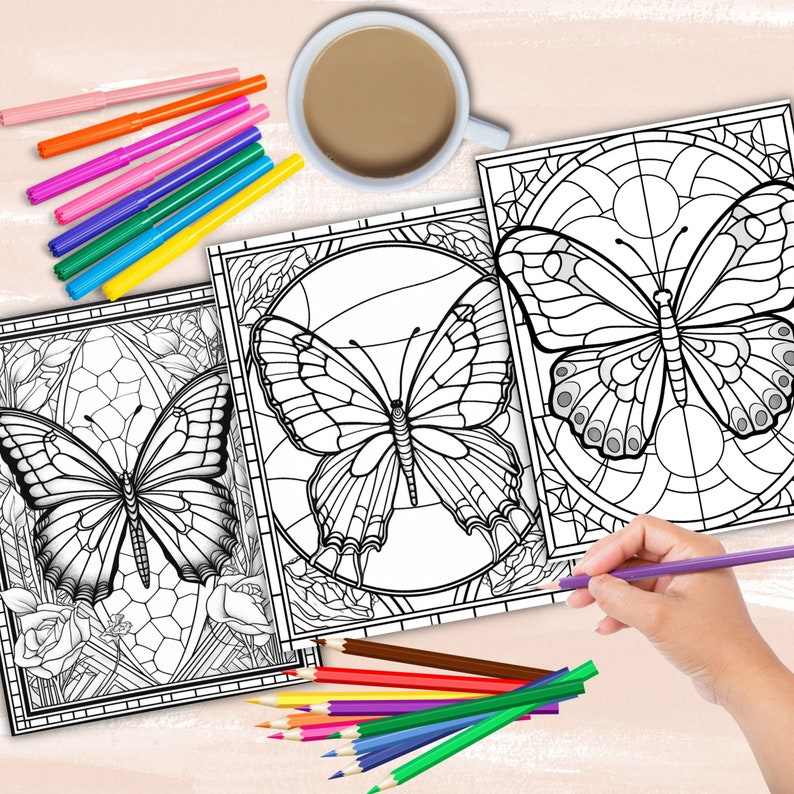 Stained Glass Butterflies Coloring Book, Butterfly Coloring Pages ...