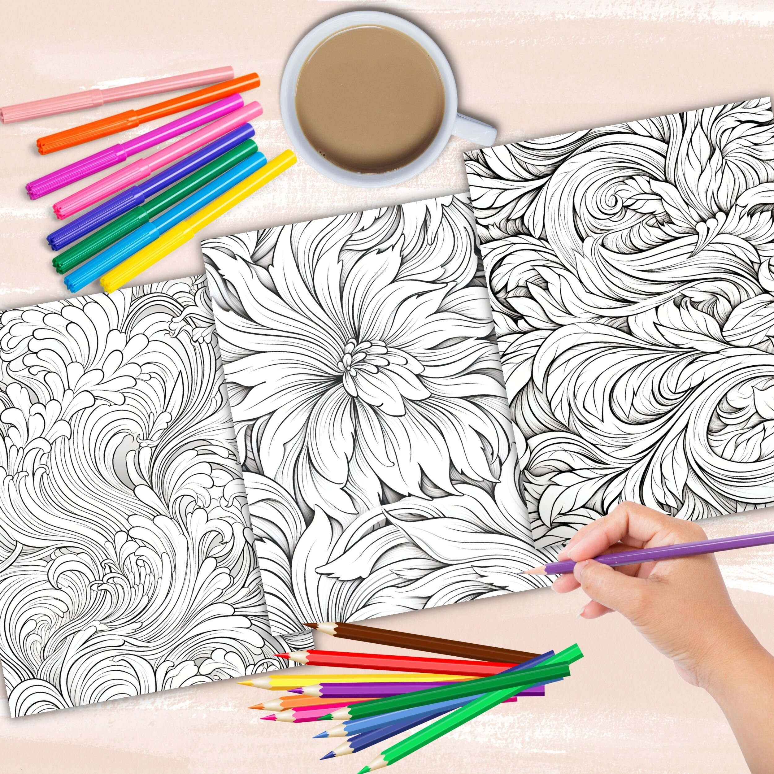 Zentangle Flowers Coloring Book, Floral Mandala Coloring Pages ...