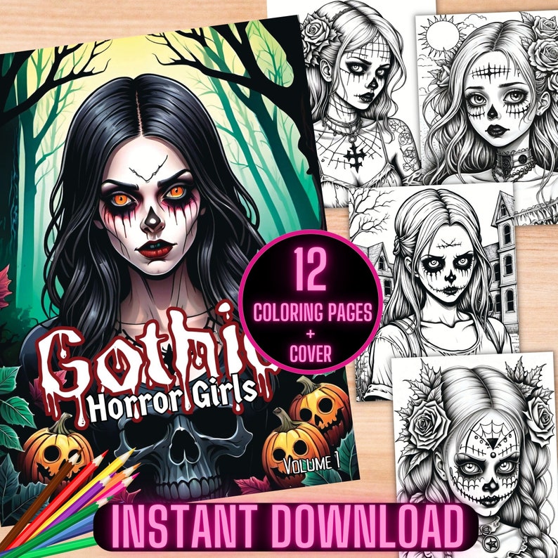 Gothic Horror Girls Coloring Book, Gothic Halloween Coloring Pages ...