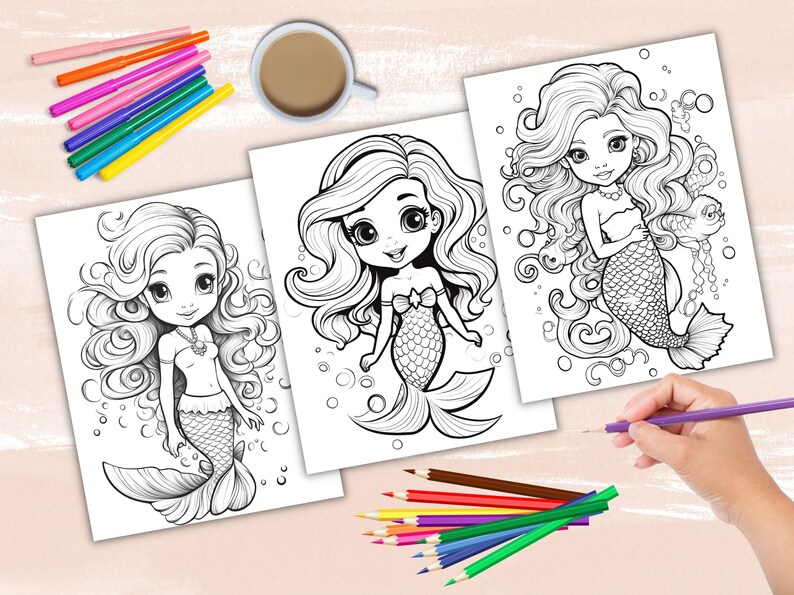 Cute Mermaids Coloring Pages Fantasy Coloring Book Mermaid - Etsy