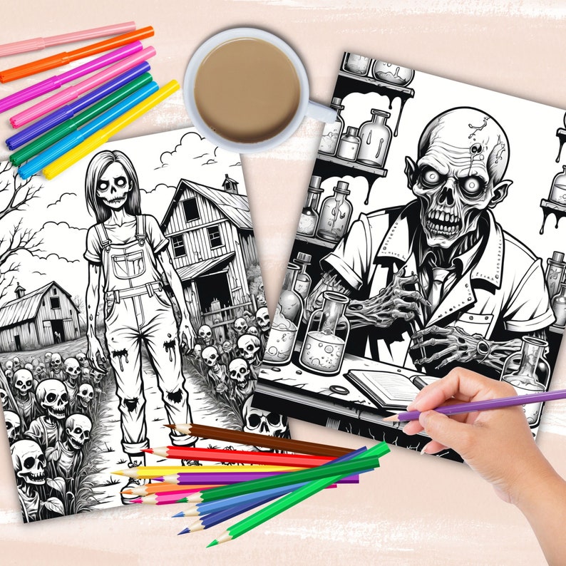Zombies Coloring Book, Zombie Halloween Coloring Pages, Digital ...