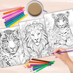 Big Cats Coloring Book, Jungle Cats Coloring Pages, Safari Animals ...