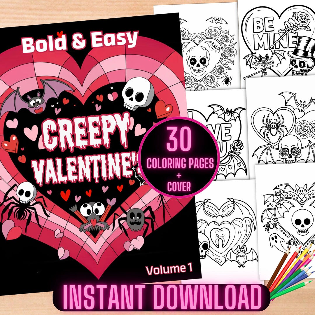 Creepy Valentines Coloring Book, Easy Valentines Coloring Pages for ...