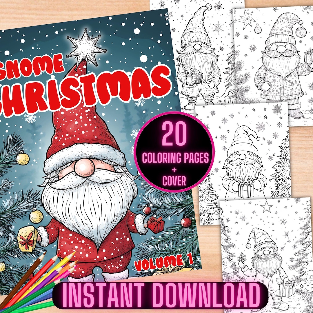 Gnome Christmas Coloring Pages, Cute Gnomes Christmas Coloring Book ...