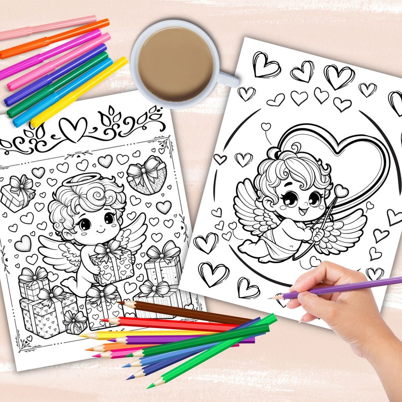Cute Cupid Coloring Book, Cute Valentine Cupid Coloring Pages for Girls ...