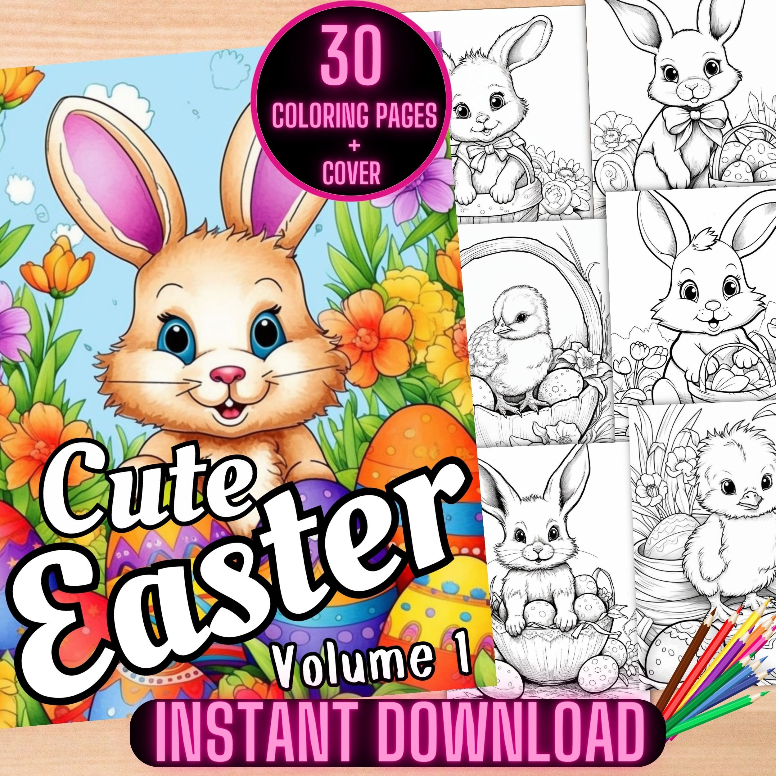 Cute Easter Coloring Pages, Easter Bunny Coloring Book, Cute Easter ...