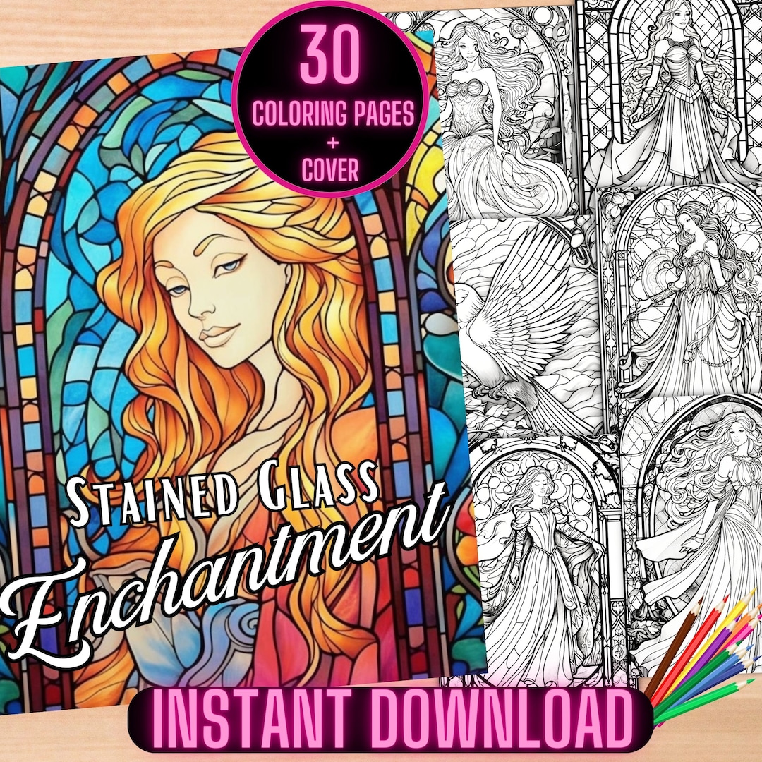 Stained Glass Enchantment Coloring Pages, Fairytale Fantasy Coloring ...