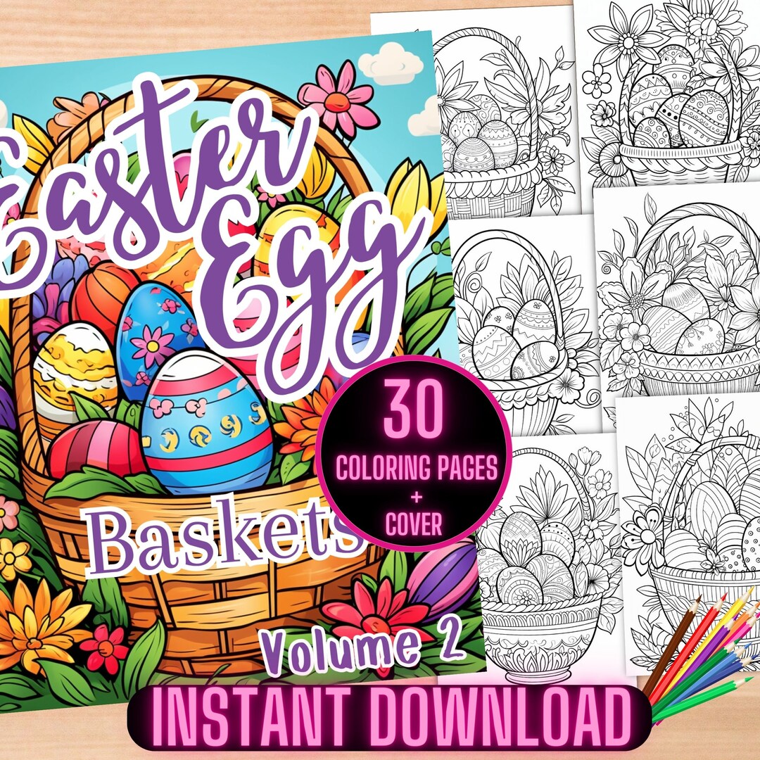 Easter Egg Baskets Coloring Book, Easter Flowers Coloring Book, Floral ...