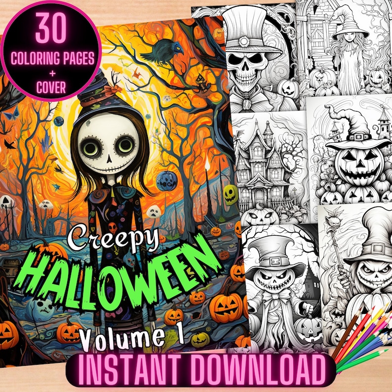 Creepy Halloween Coloring Pages, Grayscale Halloween Coloring Pages ...
