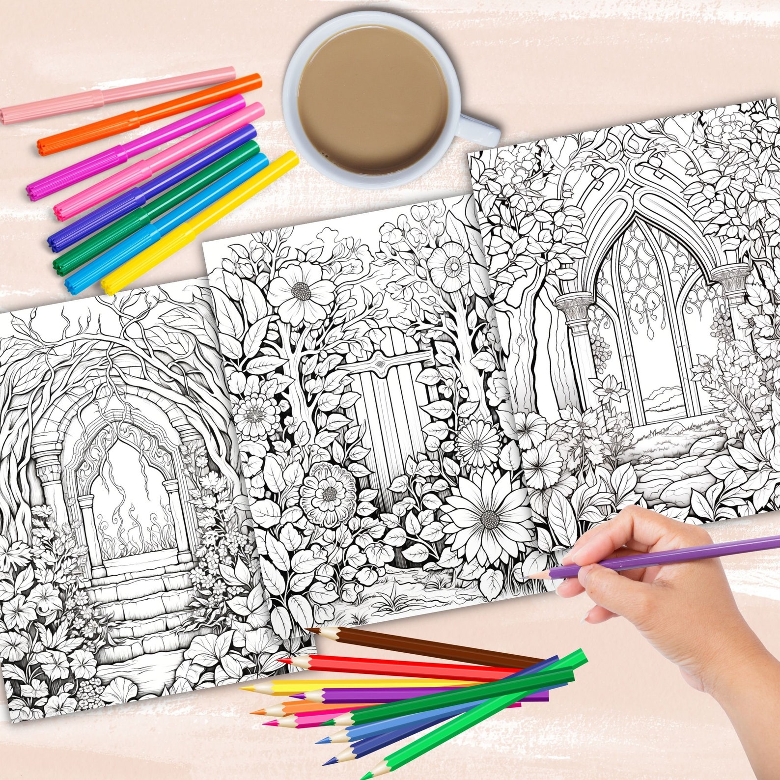 Secret Garden Escapes Coloring Book, Floral Coloring Pages, Botanical ...