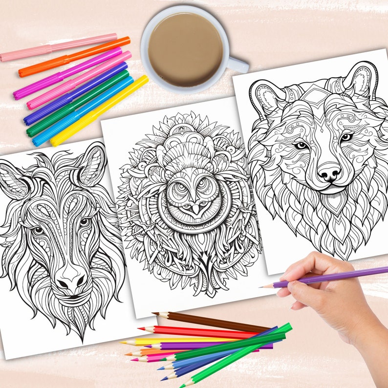 Wildlife Mandala Coloring Book, Zentangle Animal Coloring Pages, Zoo ...