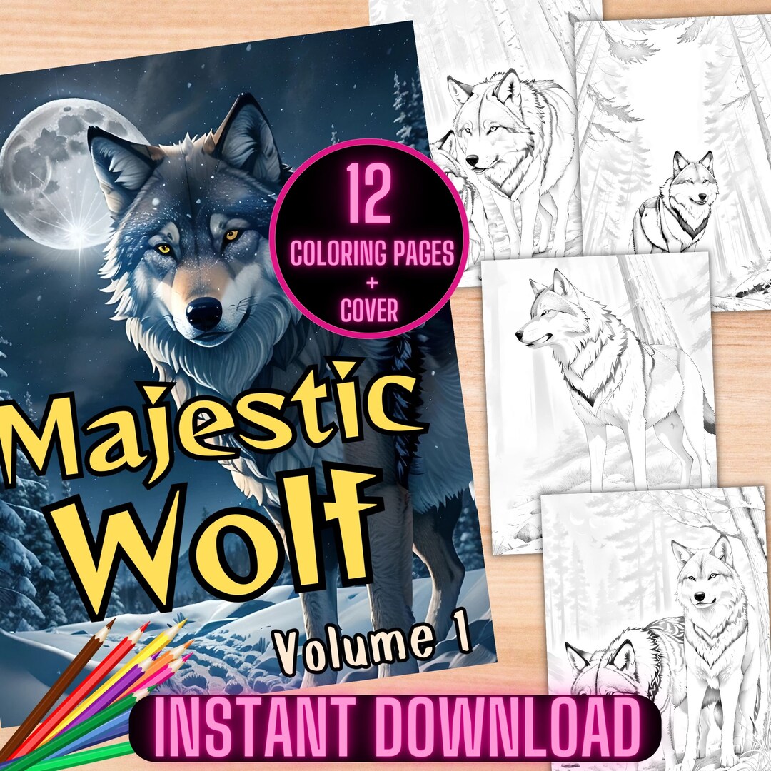 Majestic Wolf Coloring Book, Printable Wolves Coloring Pages, Wild ...