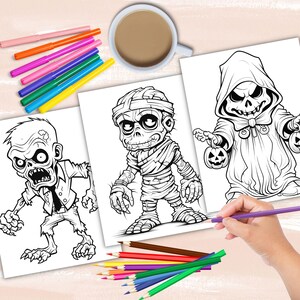 Cute Halloween Coloring Book, Creepy Monsters Coloring Pages, Spooky ...