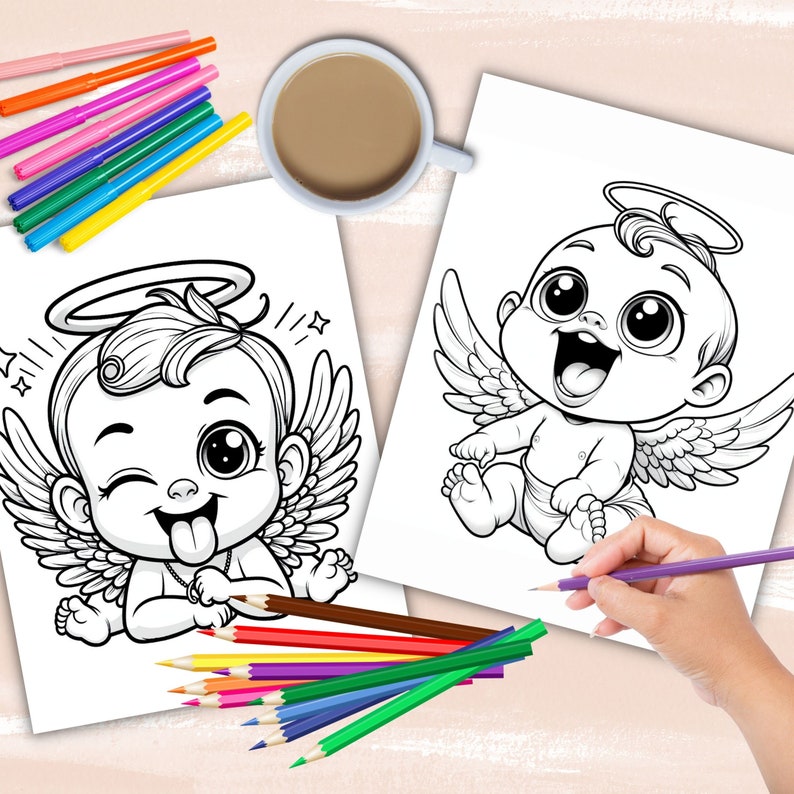 Baby Kawaii Angel Coloring Book, Cute Baby Angel Coloring Pages, Kawaii ...