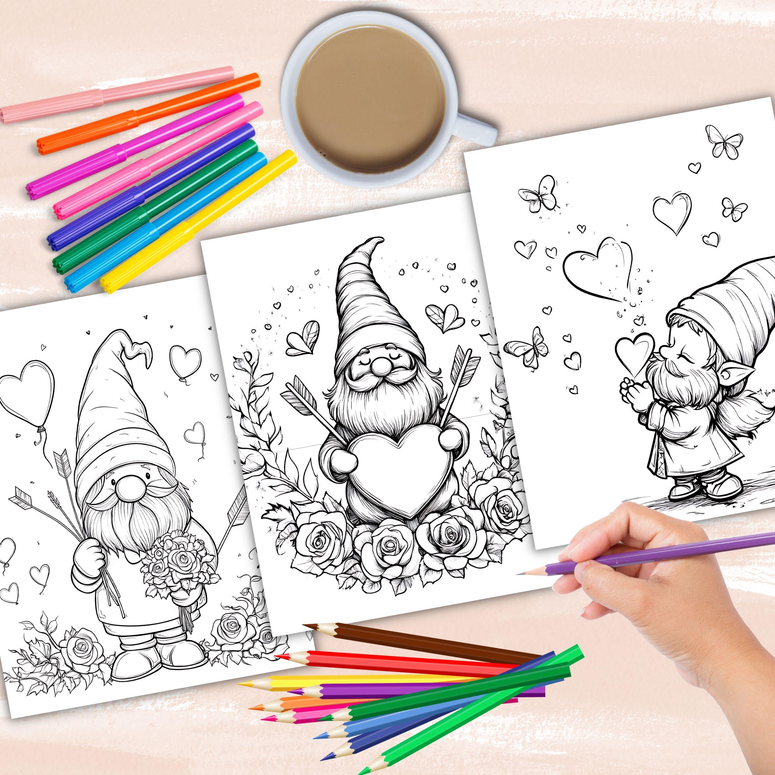 Valentines Gnomes Coloring Pages, Cute Gnome Valentines Coloring Book ...