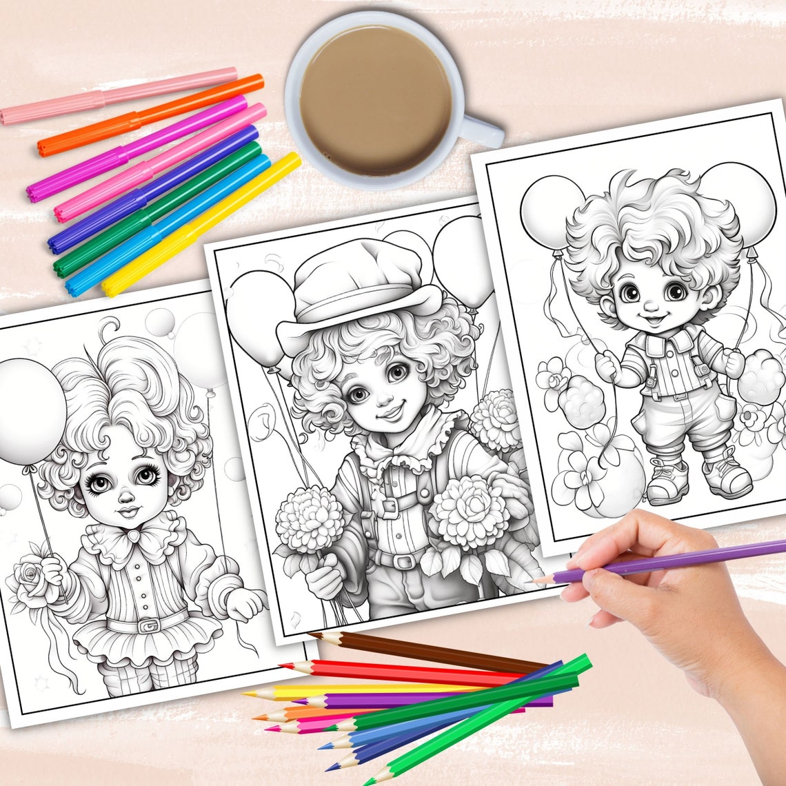 Cute Little Clowns Coloring Pages, Clown Kids Coloring Book, Cute Clown ...