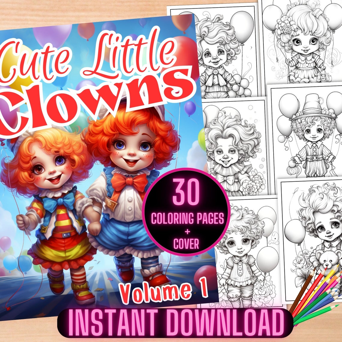 Cute Little Clowns Coloring Pages, Clown Kids Coloring Book, Cute Clown ...