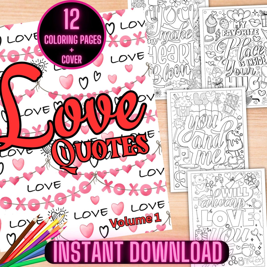 Love Quotes Coloring Book, Valentines Doodle Pattern Coloring Pages ...