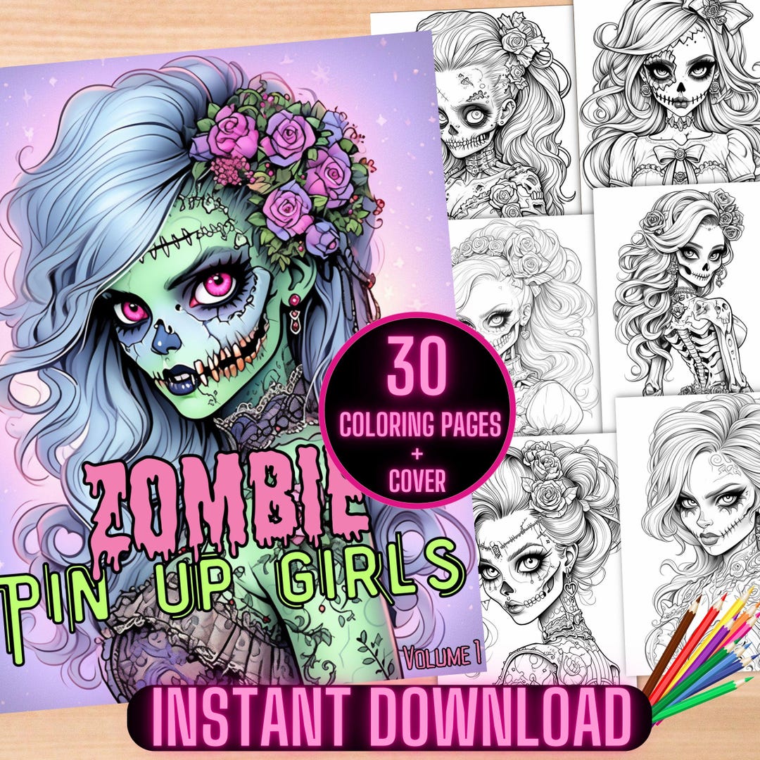 Zombie Pin up Girls Coloring Book, Zombie Girls Coloring Pages ...