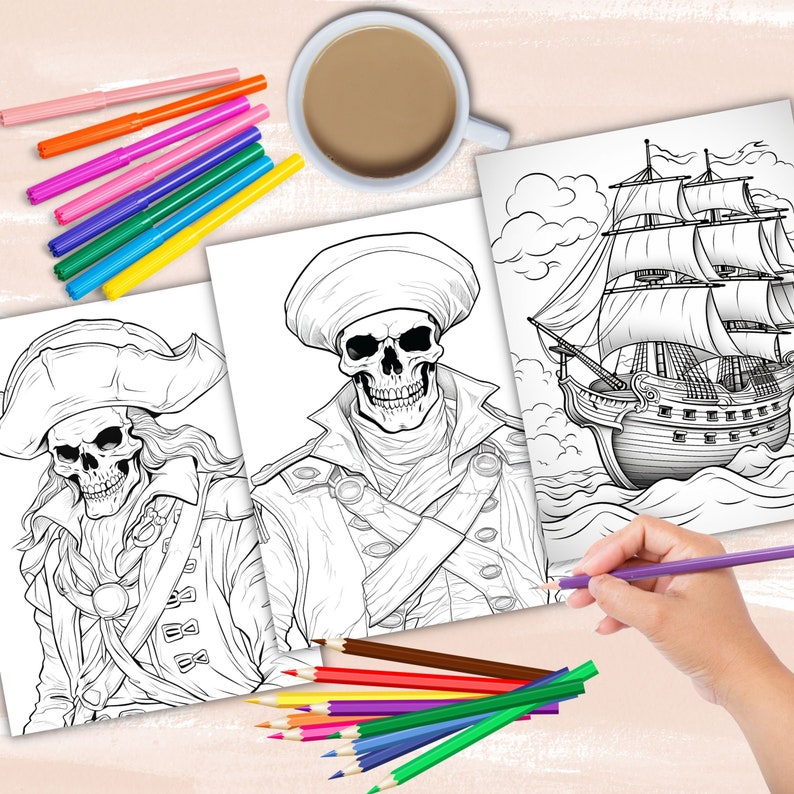 Skeleton Pirates Coloring Pages, Undead Pirates Coloring Book, Pirate ...