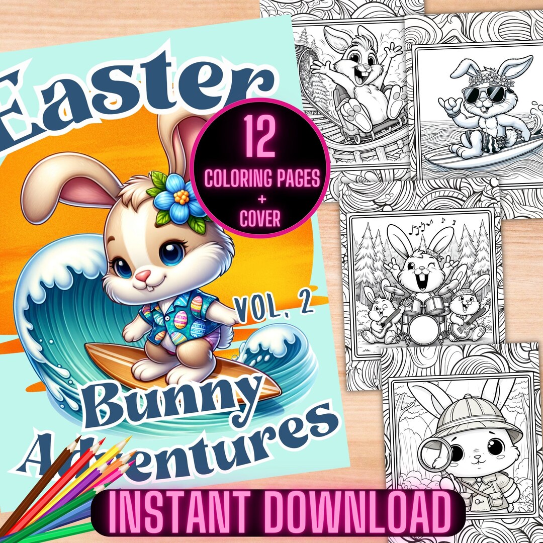 Easter Bunny Adventures Coloring Pages, Printable Easter Coloring Pages ...