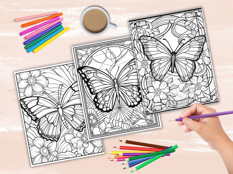 Stained Glass Butterflies Coloring Book Butterfly Coloring - Etsy