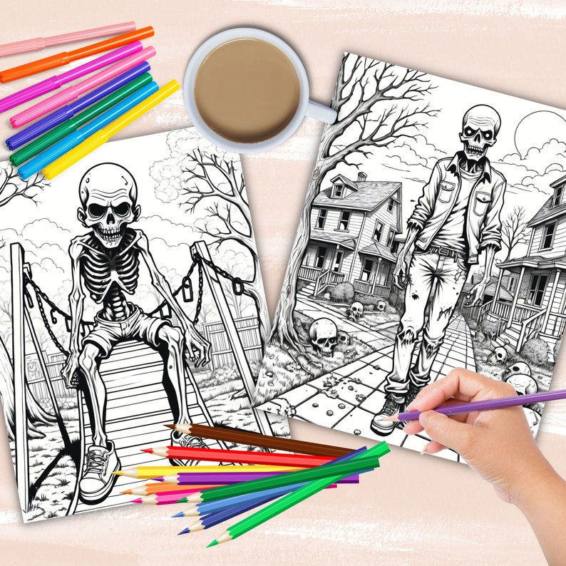 Zombies Coloring Book, Zombie Halloween Coloring Pages, Digital ...