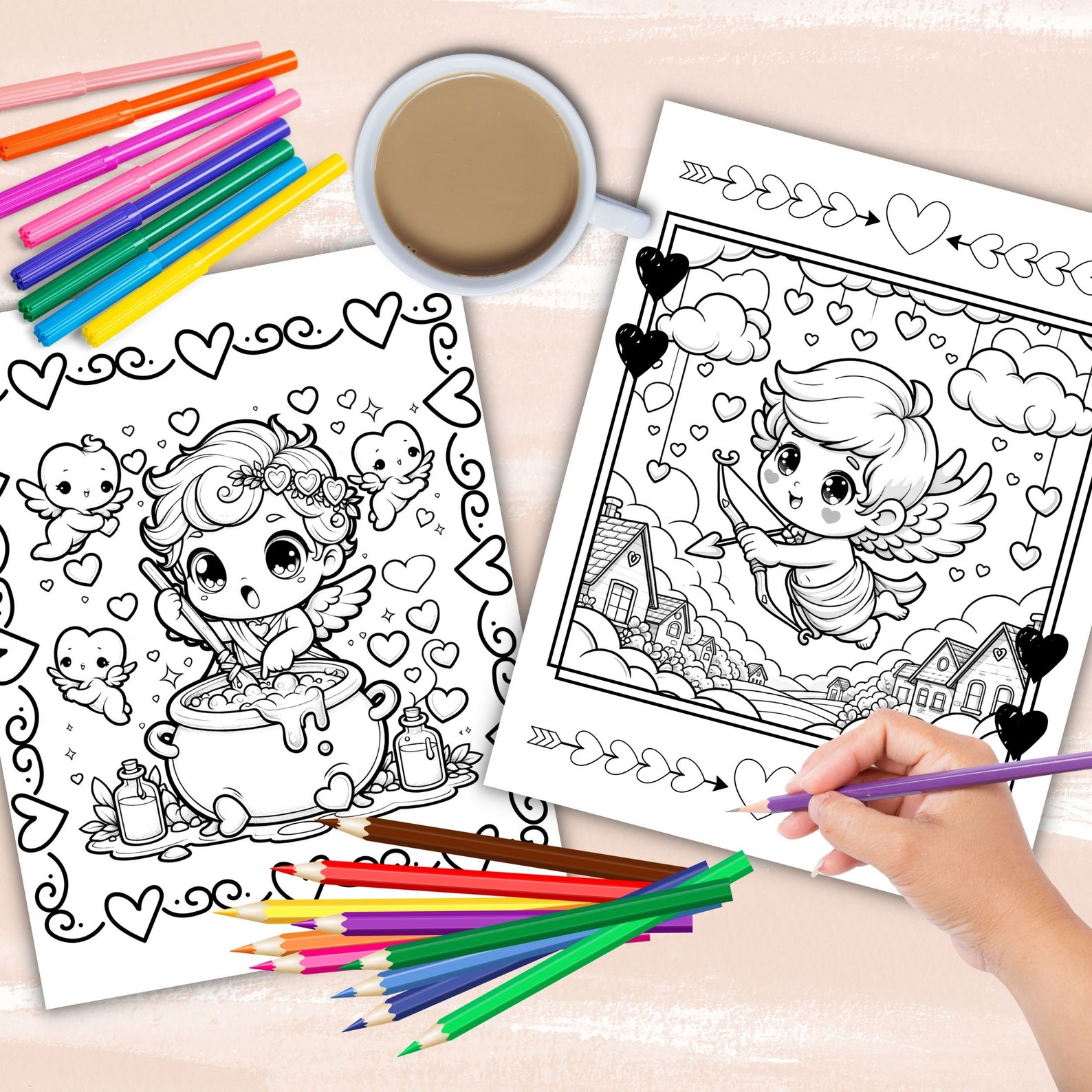 Cute Cupid Coloring Book, Cute Valentine Cupid Coloring Pages for Girls ...