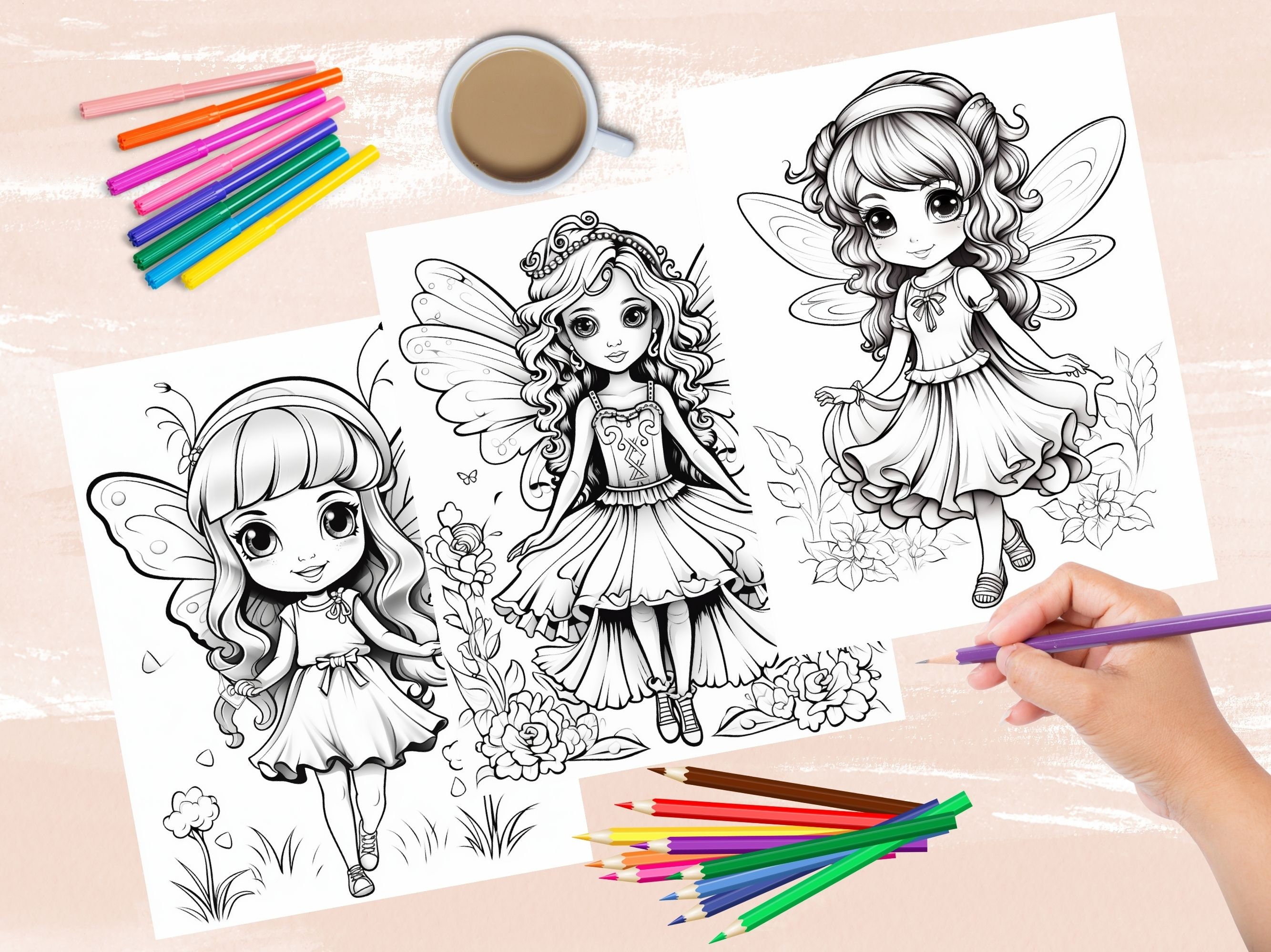 Little Fairies Coloring Pages Fairy Fantasy Coloring Book - Etsy