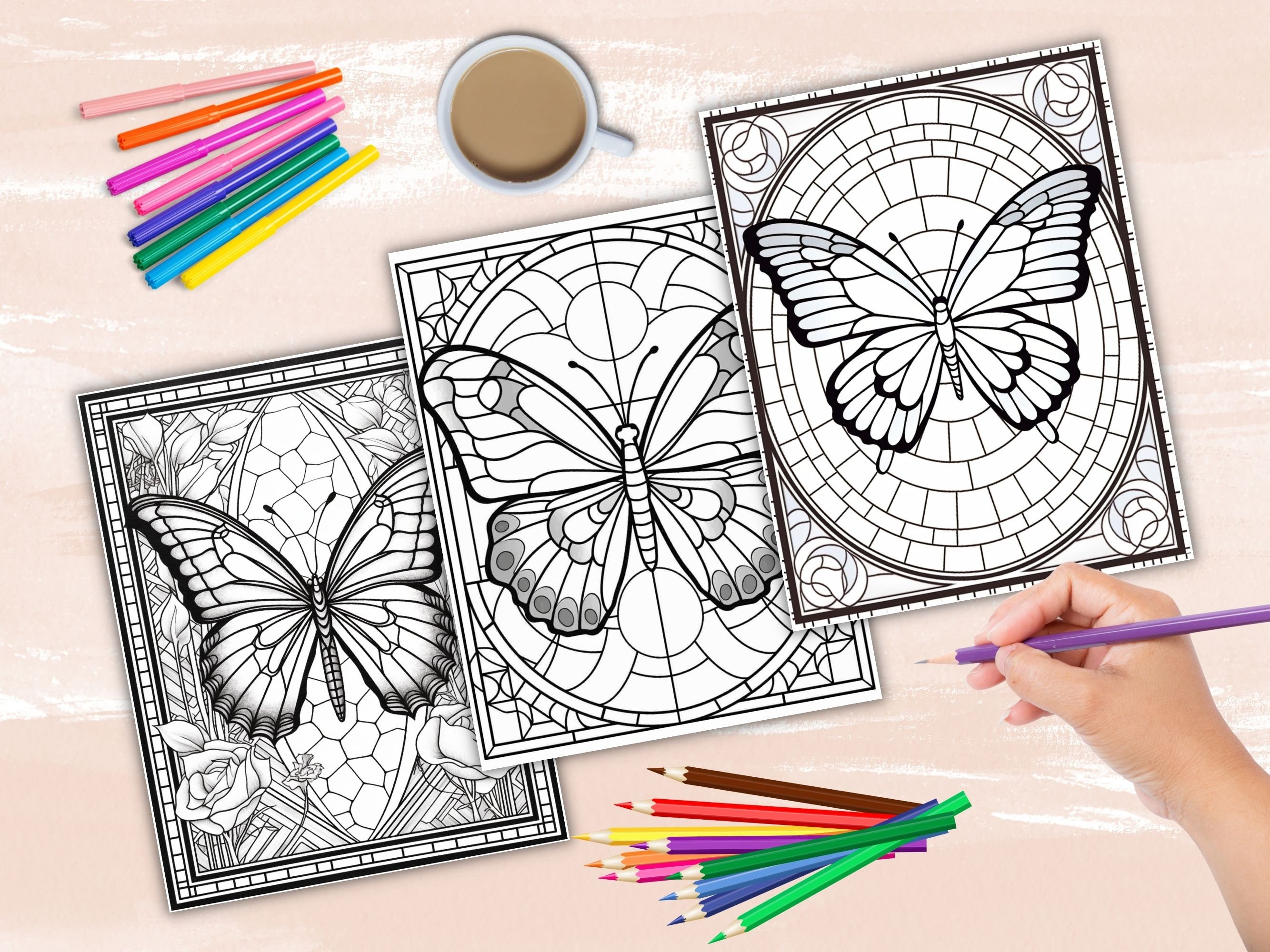 Stained Glass Butterflies Coloring Book Butterfly Coloring - Etsy