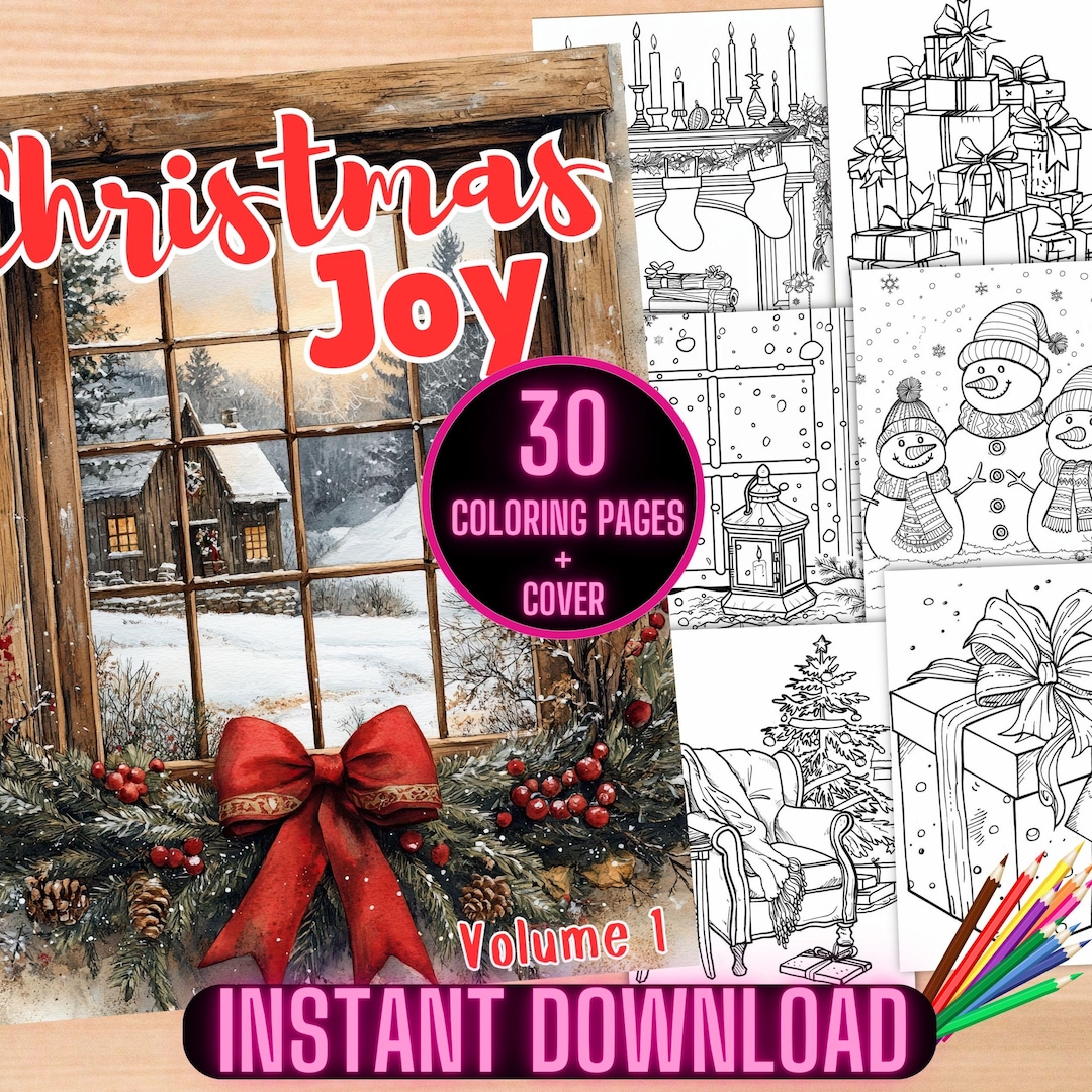 Christmas Joy Coloring Pages, Merry Christmas Coloring Book, Holiday ...