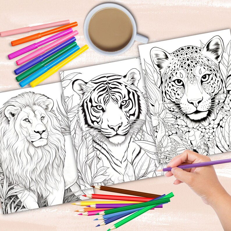 Big Cats Coloring Book, Jungle Cats Coloring Pages, Safari Animals ...