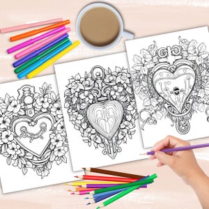 Love Locks Coloring Book, Floral Heart Padlock Coloring Pages, Love ...