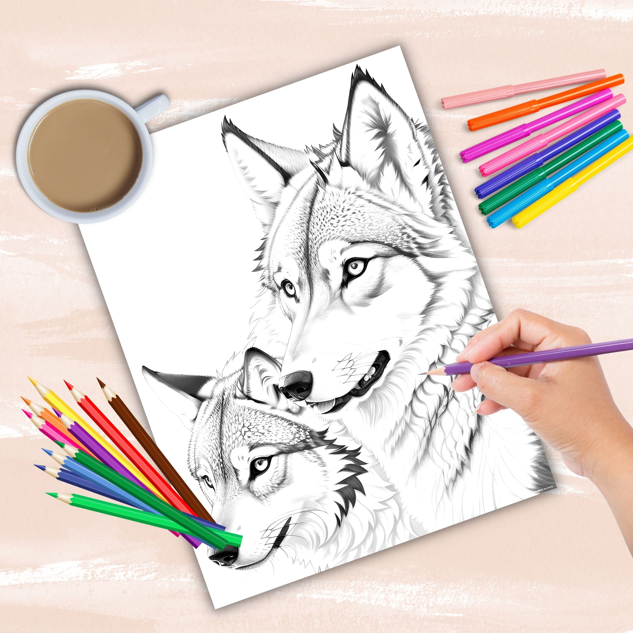 Majestic Wolf Coloring Book, Printable Wolves Coloring Pages, Wild ...